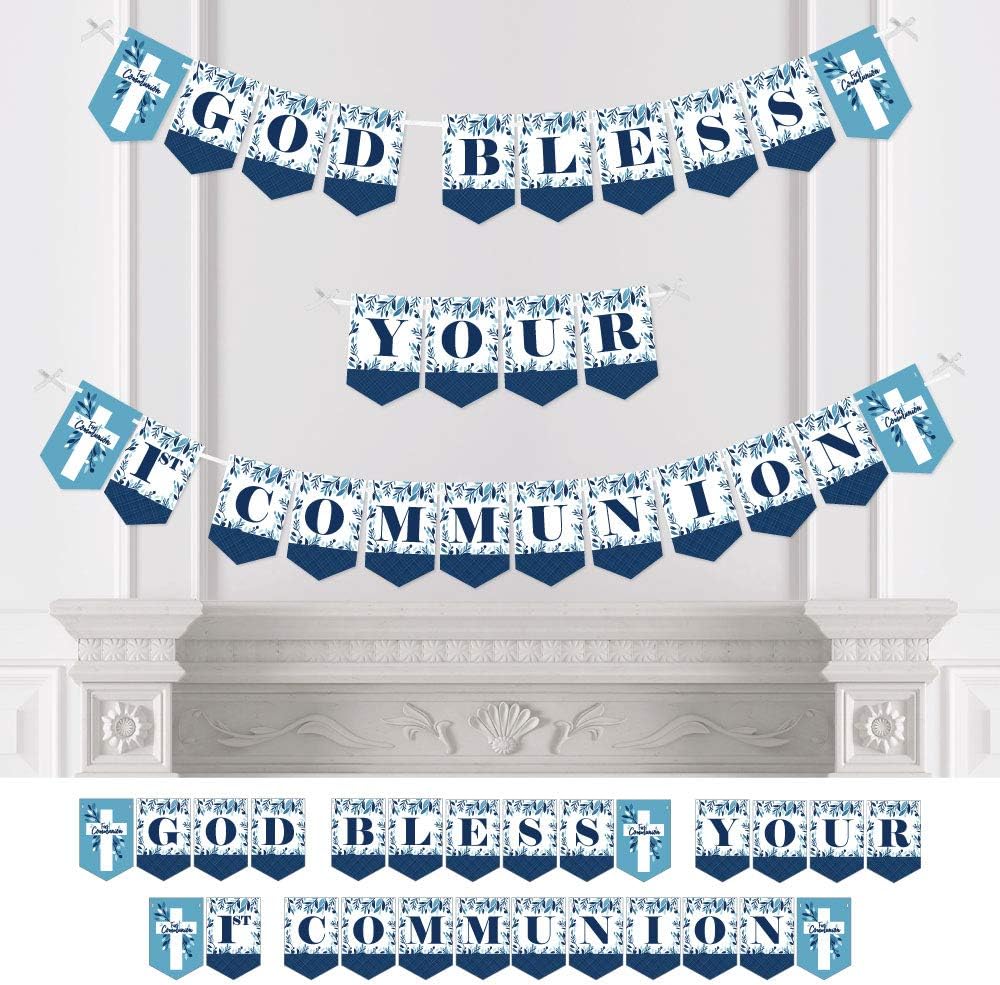 Amazon.com: Big Dot of Happiness First Communion Blue Elegant Cross ...