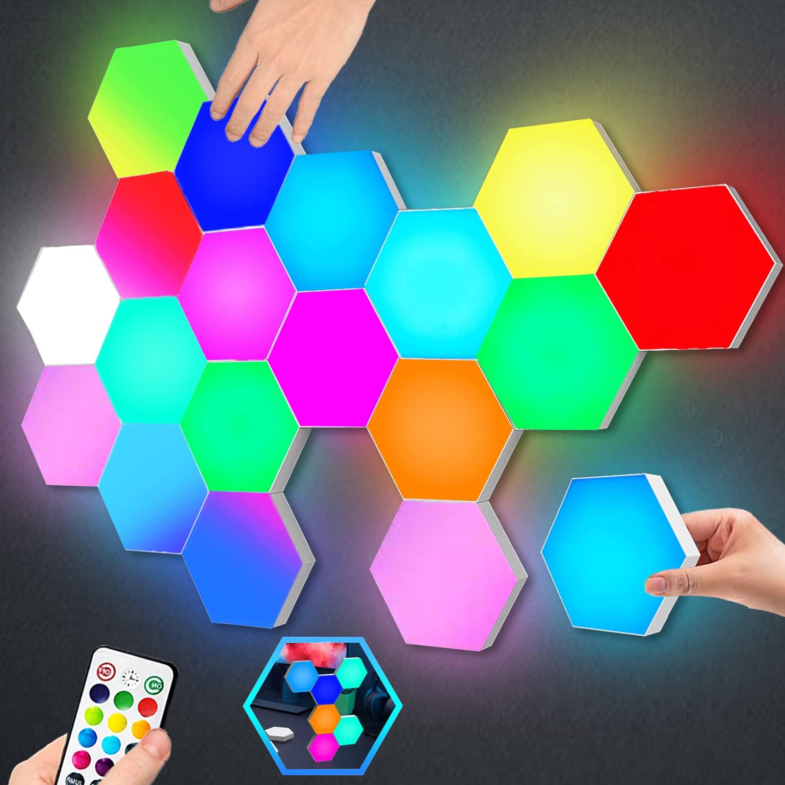 Hexagon Lights with Remote Control, Smart LED Wall Light Panels Touch ...