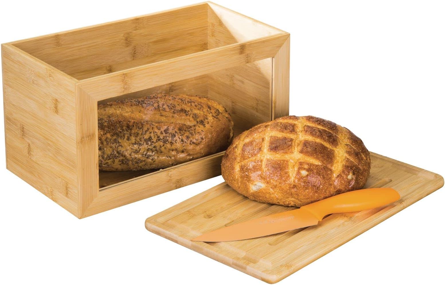 mDesign Brotkasten aus Holz – Brotbox mit Schneidebrett als Deckel ...