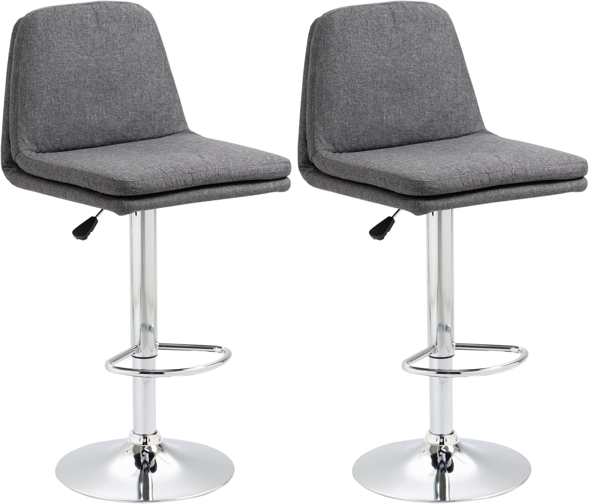 HOMCOM Adjustable Bar Stools Set of 2, Swivel Fabric Kitchen Stools ...