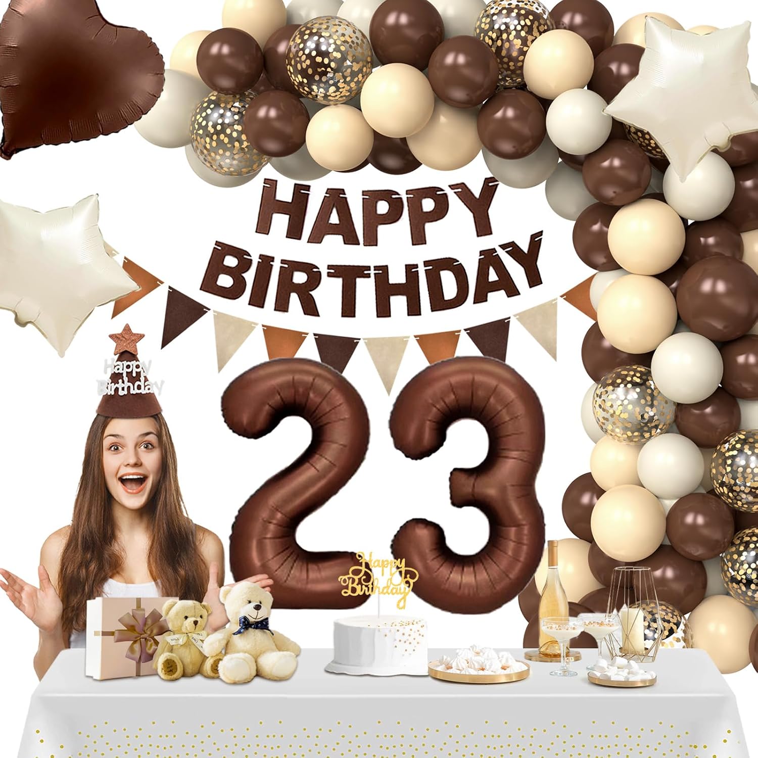 Amazon.com: Brown Beige 23rd Birthday Decorations, 23rd Birthday ...