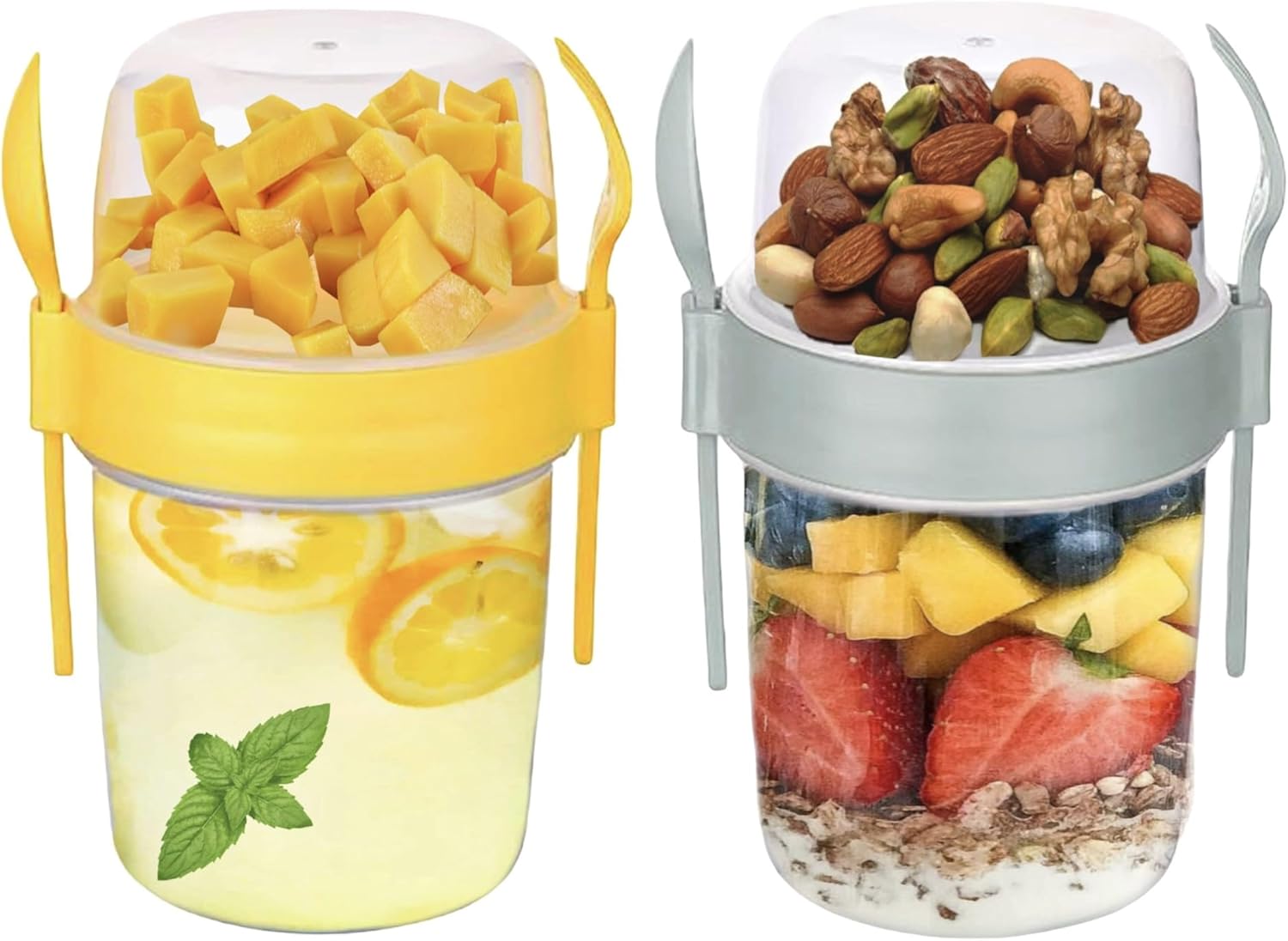 VL 2PCs Yogurt Pots Reusable 650ml Yoghurt Container with Spoon & Fork ...