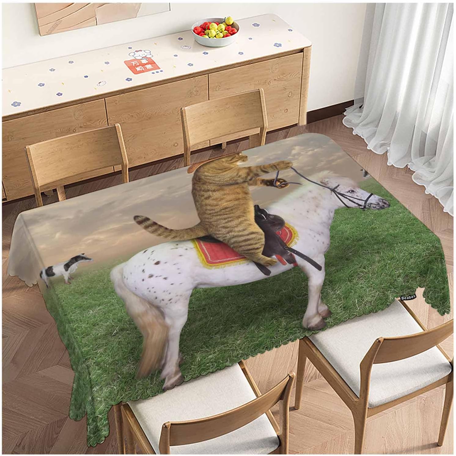 Amazon.com: Beabes Cat Cowboy Kitchen Tablecloth Funny Cat On Horse ...