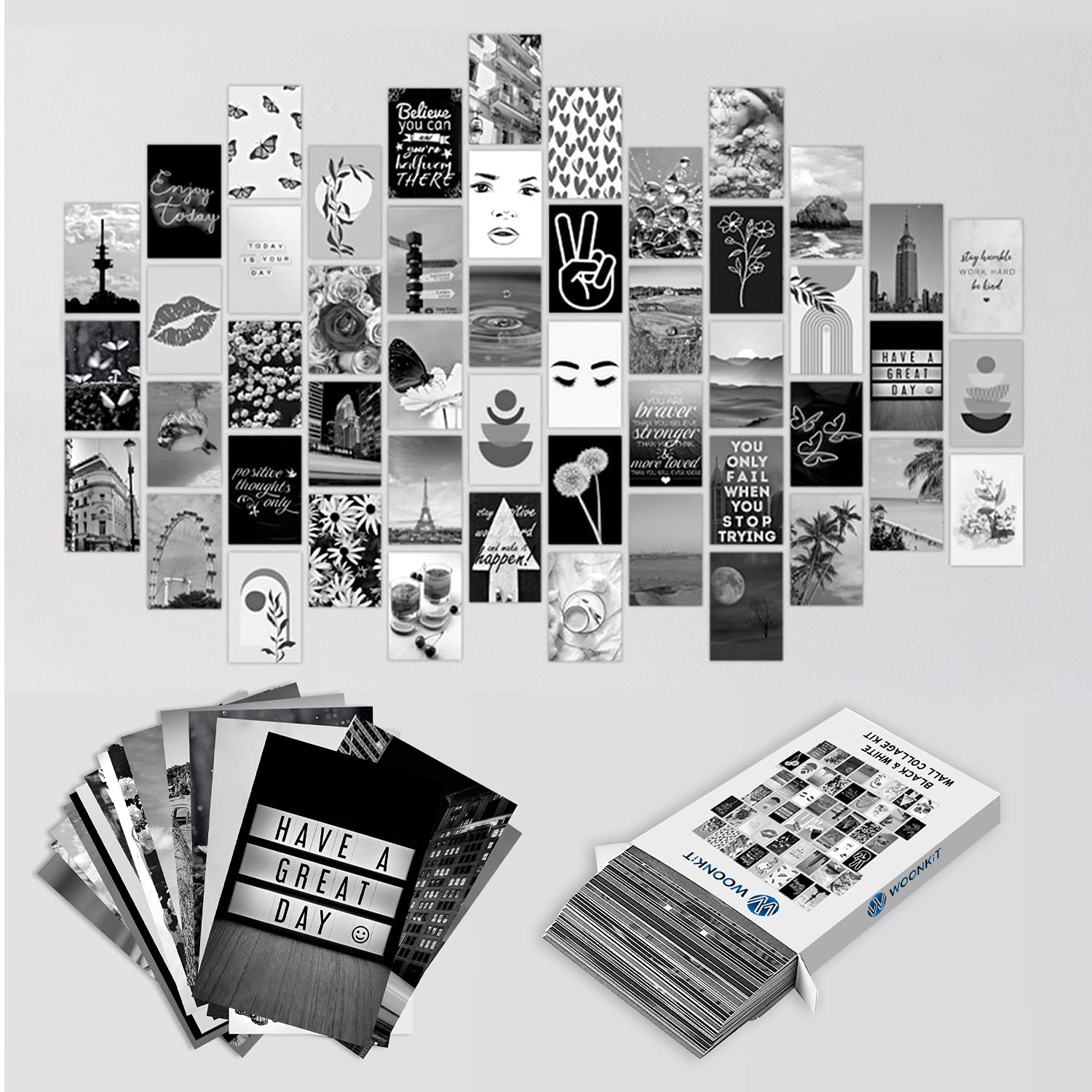 Buy Woonkit Black White Wall Collage Kit Aesthetic Pictures, Black and ...
