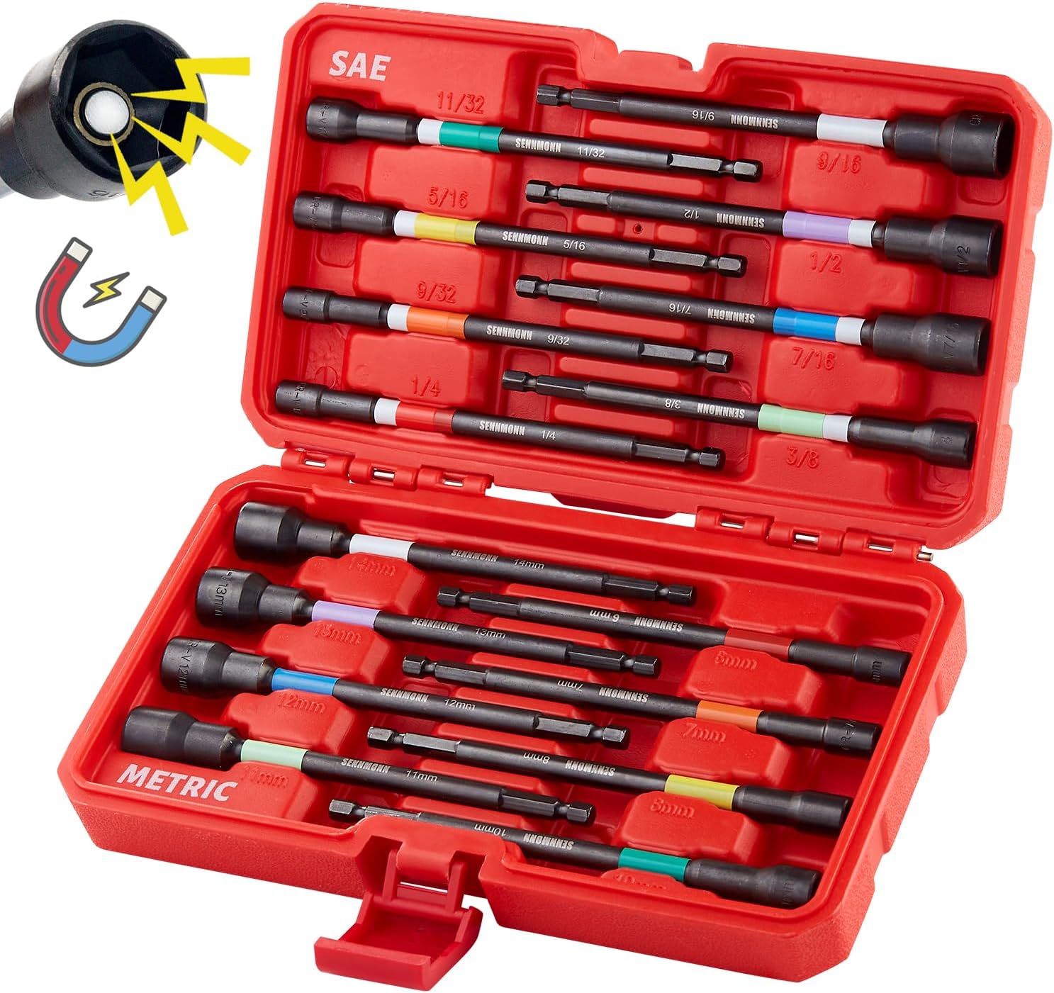 Amazon.com: 16PCS Magnetic Nut Driver Set for Impact Drill, 6 Inch ...