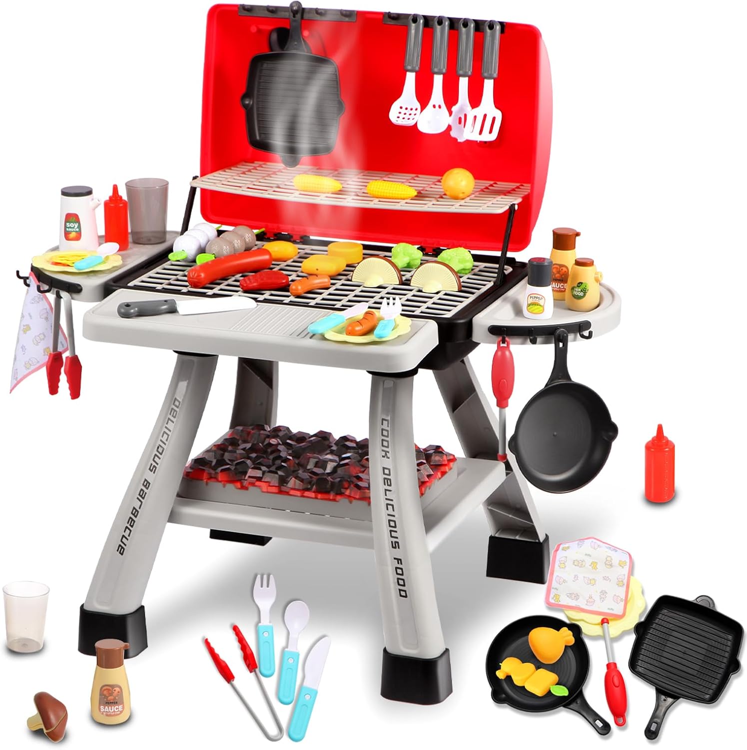 Amazon.com: Kids BBQ Grill Playset with Simulated Smoke & Sound & Light ...