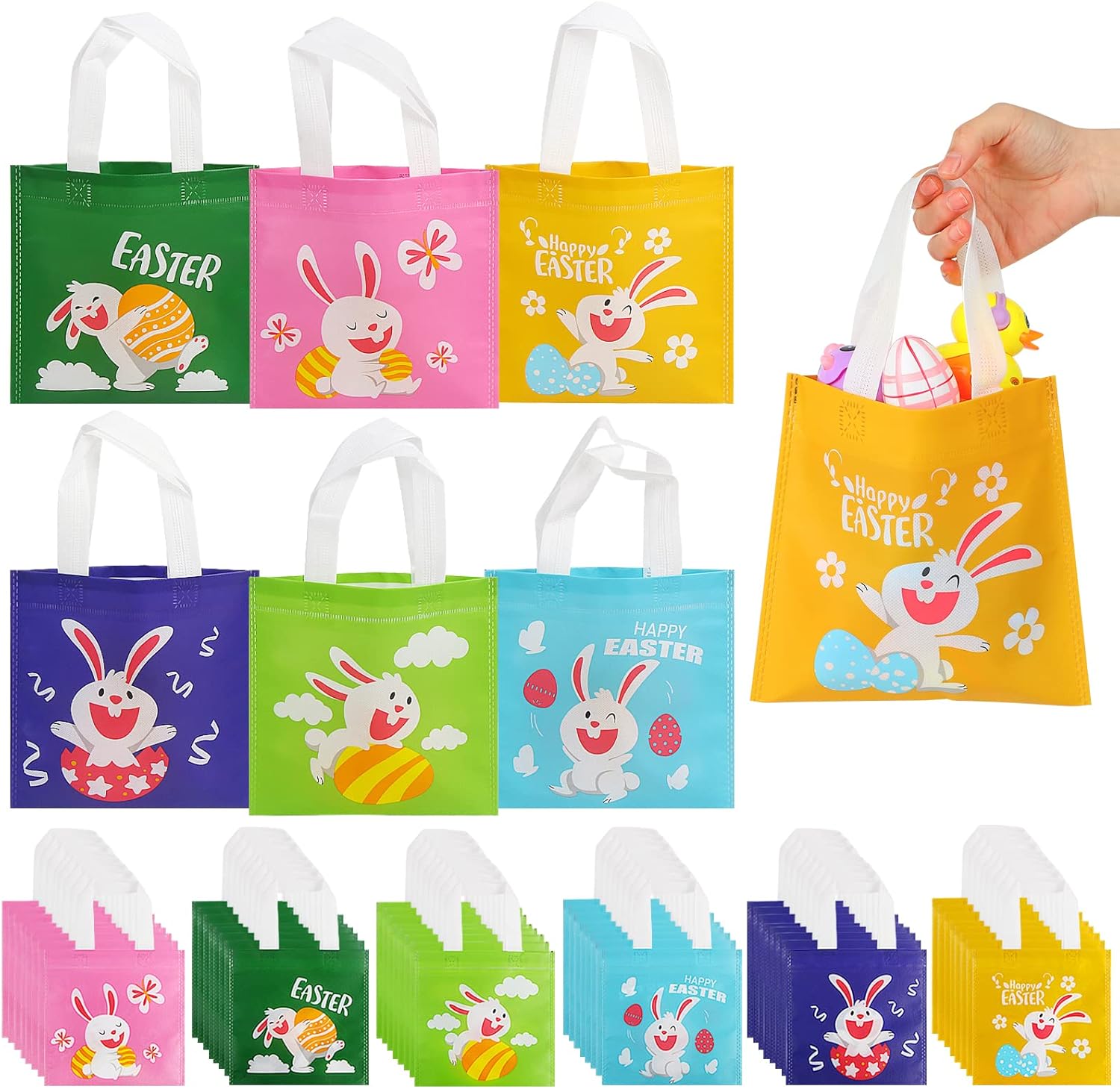 Amazon.com: CCINEE 48pcs Easter Non-Woven Gift Bags, Bunny Tote Bags ...
