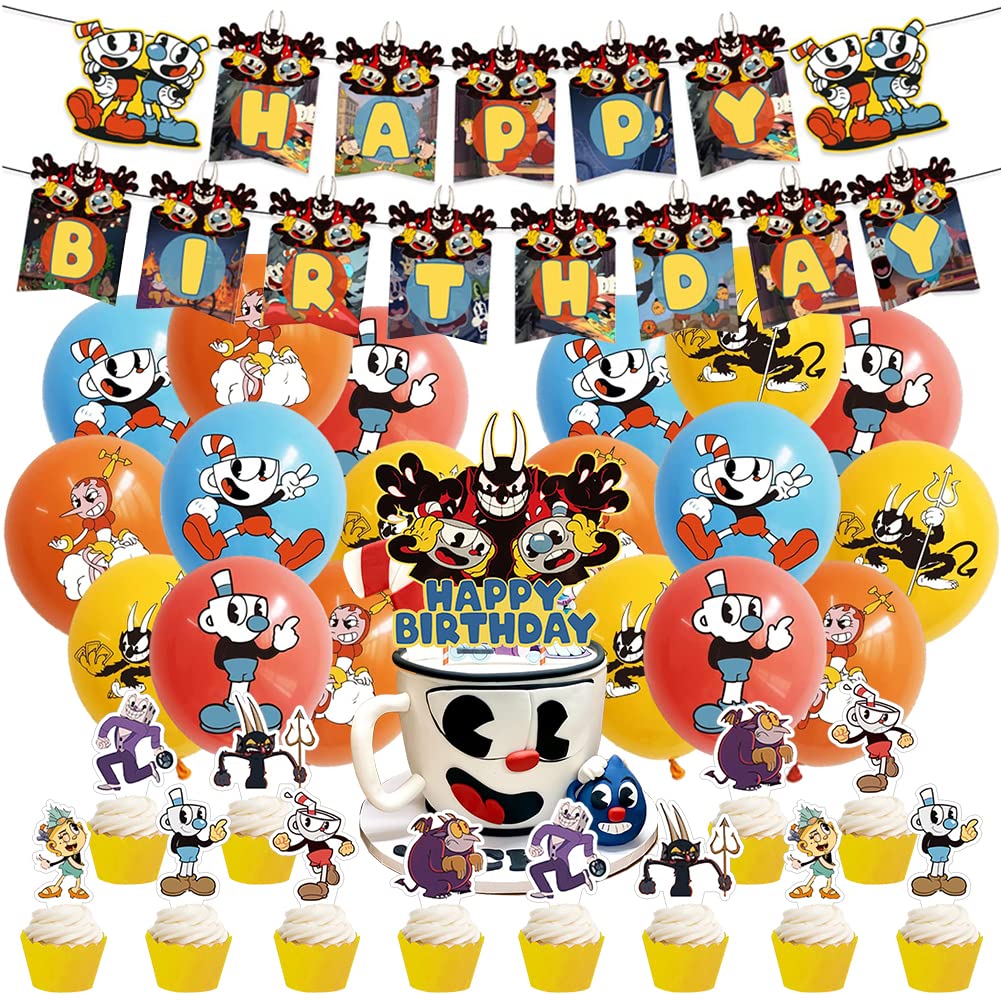 Buy IOSCDH 34 Pcs Cuphead Birthday Party Decorations, Cuphead Theme ...