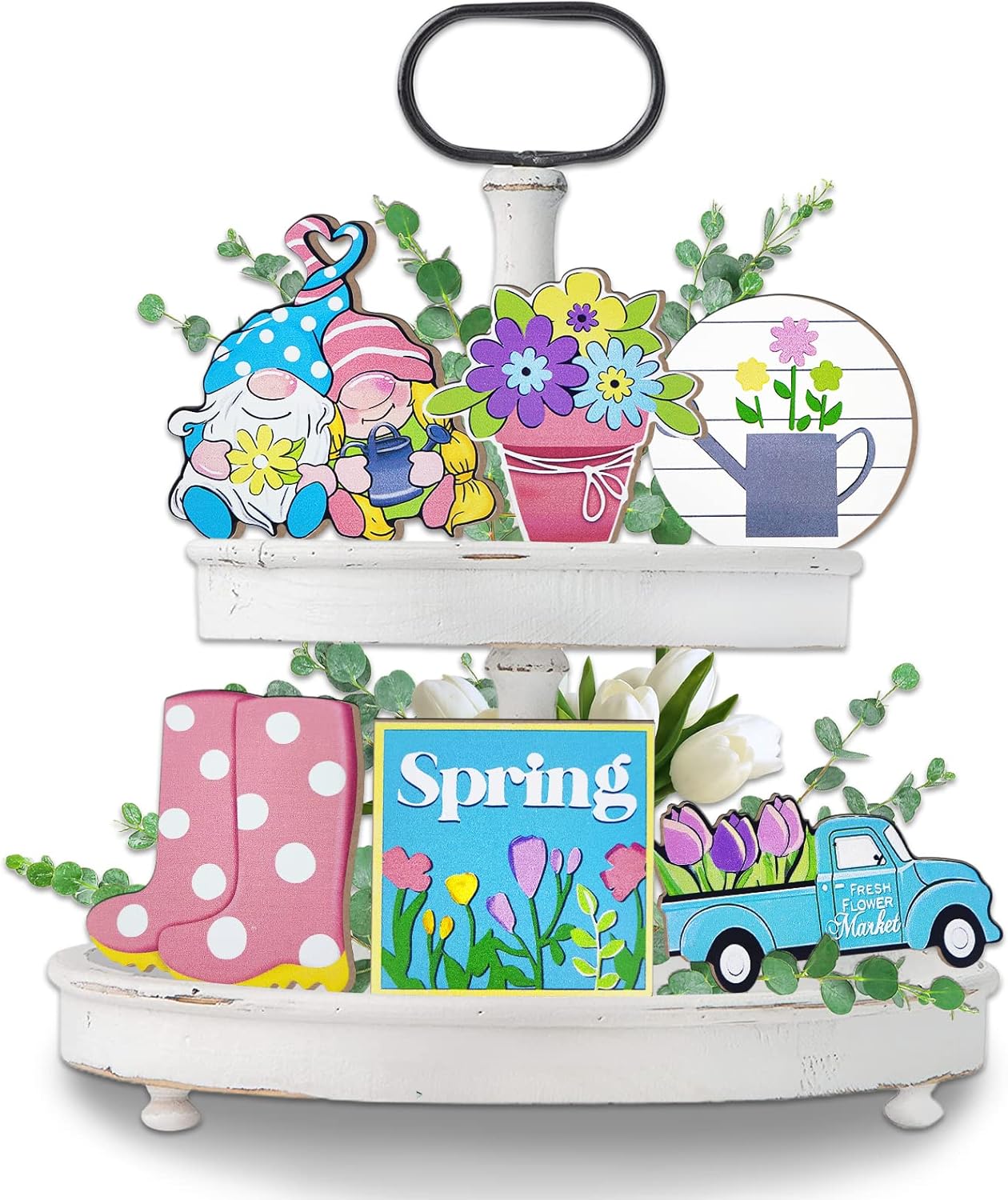 Amazon.com: Uruney Spring Tiered Tray Decor, 6PCs Hello Spring Decor ...