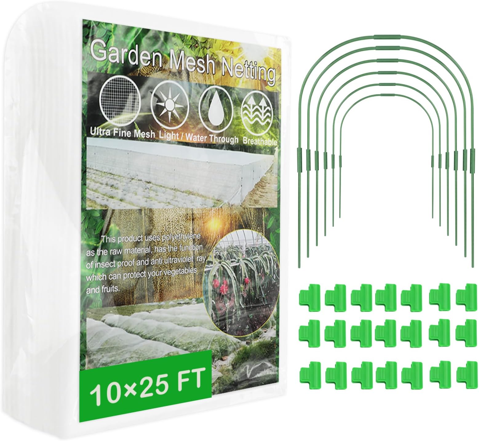 Amazon.com : 10 Pcs Garden Mesh Netting Kit 10 × 25ft Garden Netting ...