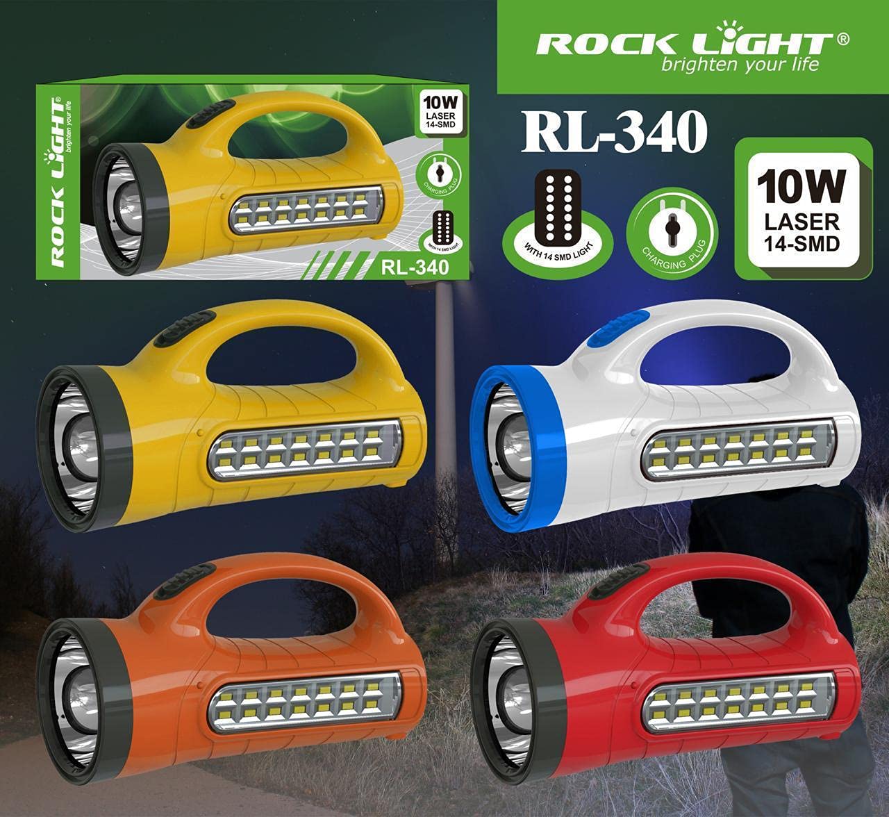 Rock Light RL-340 Plastic Rechargeable Torch (Multi,10 Watt) : Amazon ...