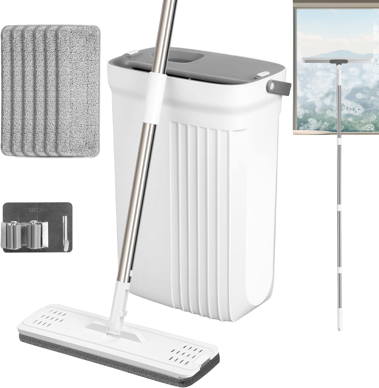 Amazon.com: BOSHENG Mop and Bucket with Wringer Set, Easy-to-Use Flat ...