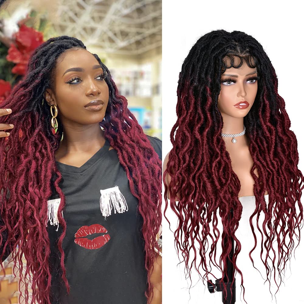 Amazon.com : ANNISOUL Ombre Red Faux Locs Wigs for Black Women Curly ...