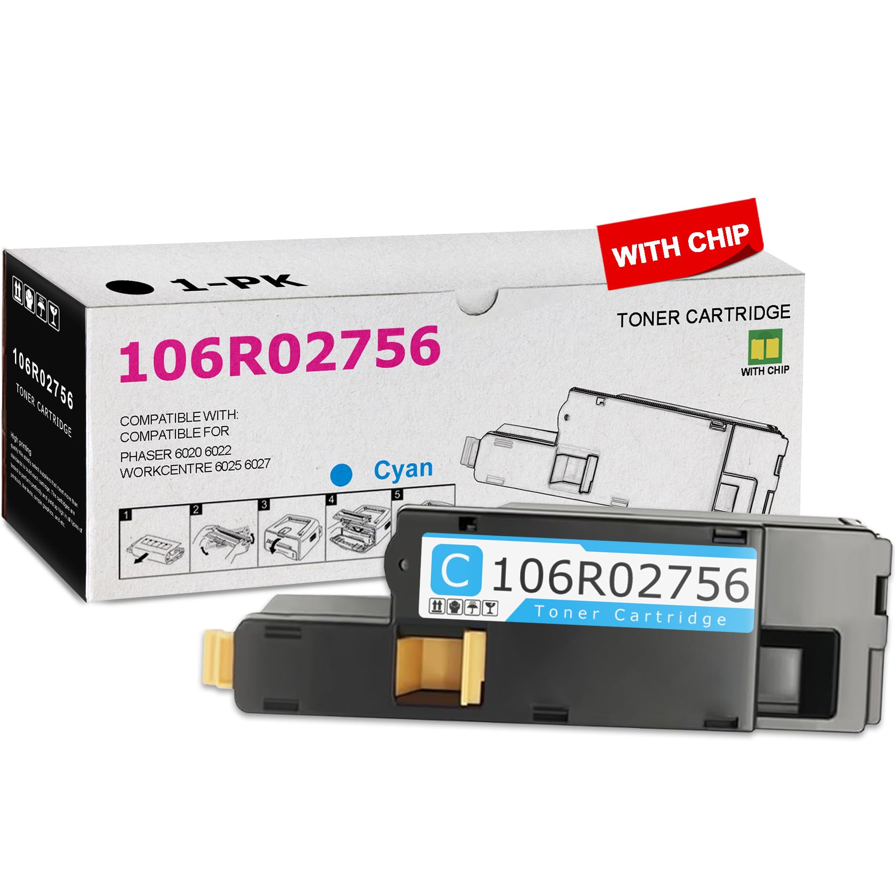Amazon.com: 1 Pack 6020/6022/6025/6027 Cyan Toner Cartridge 106R02756 ...