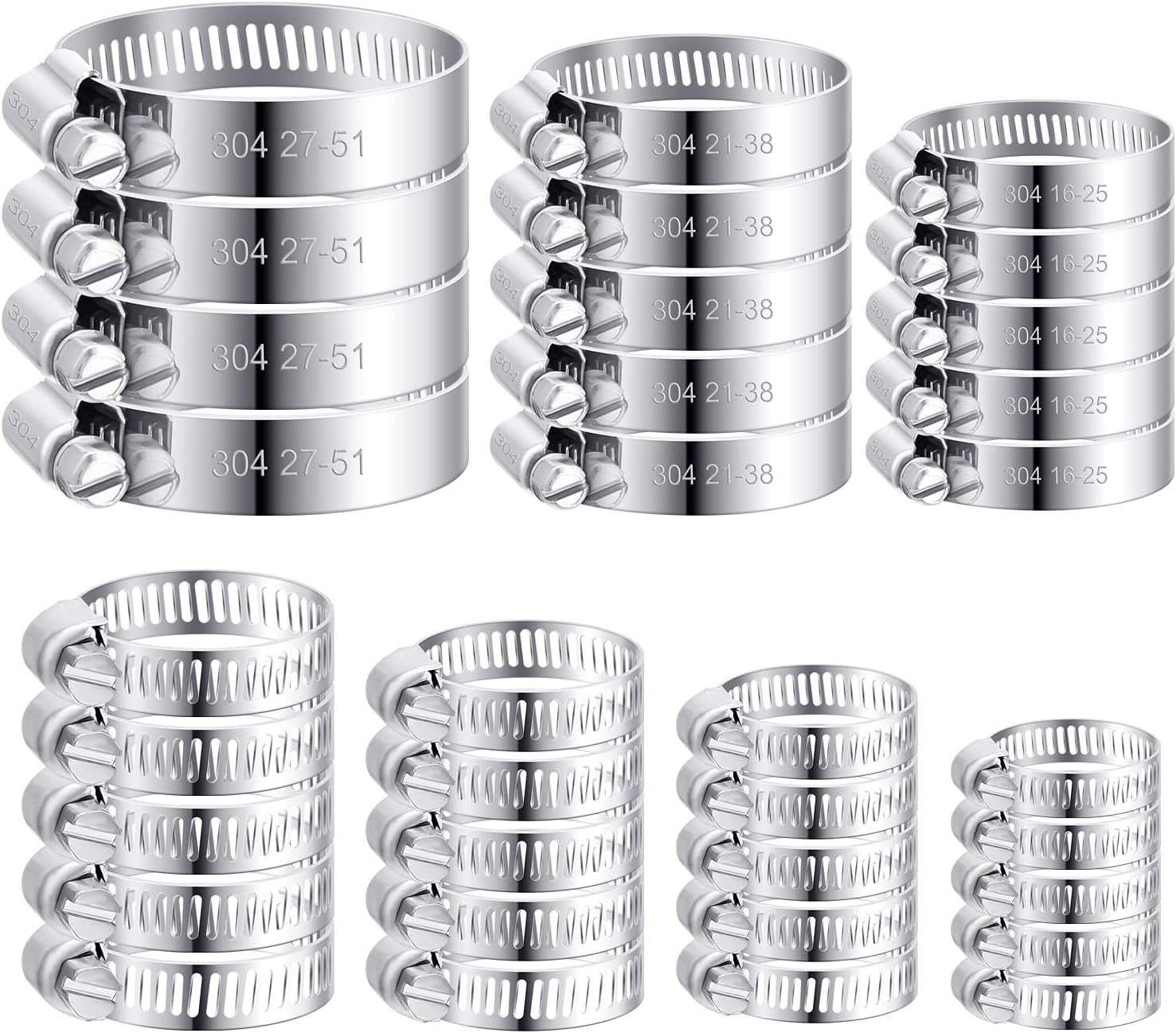 35 Pcs Hose Clips Set, 6-51mm Adjustable Stainless Steel Clamps, Hose ...