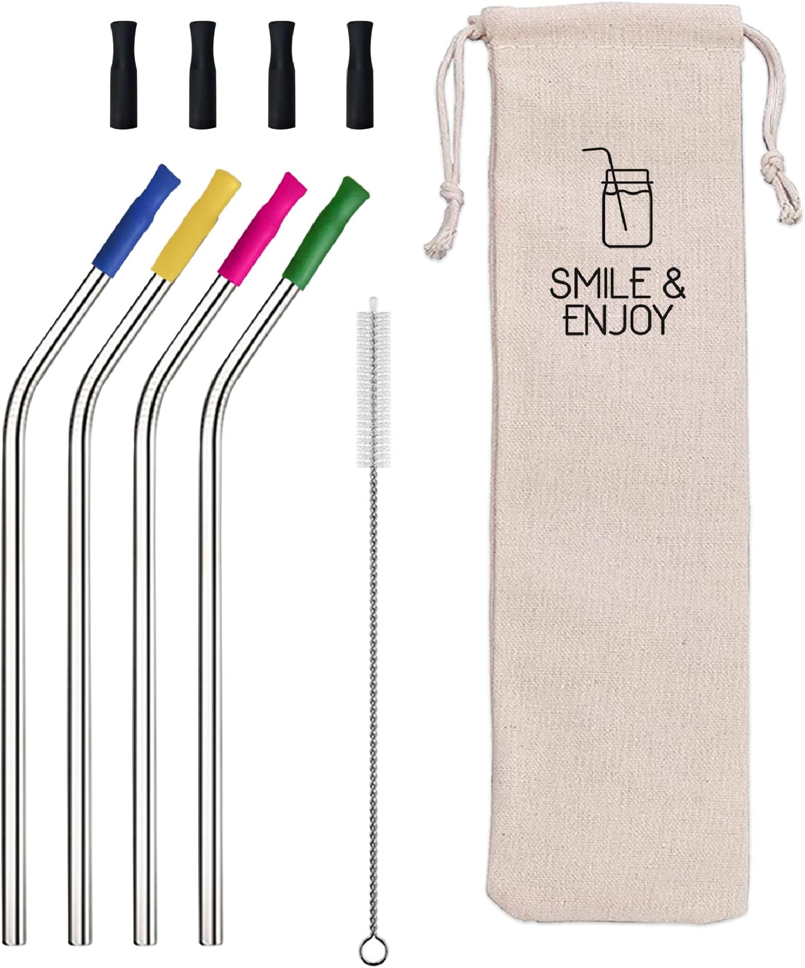 Amazon.com: 4-Pack Reusable Stainless Steel Straws with Colored & Black ...