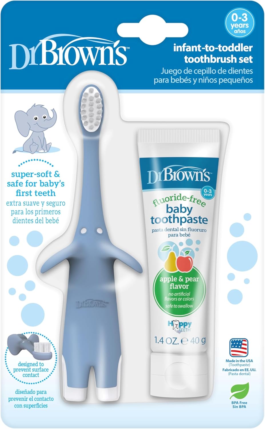 Dr. Brown's Natural Flow Infant Toothbrush, Toothpaste Combo Pack, Blue ...