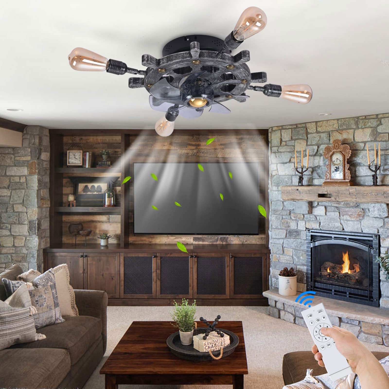 Retusior Flush Mount Boho Ceiling Fan with Lights Remote Control, Low ...