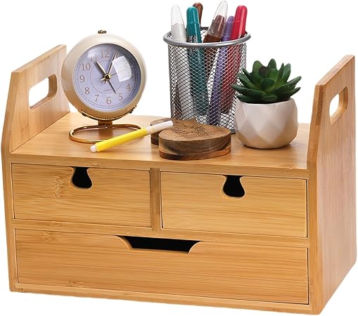 Amazon.com: ZENFUN Bamboo Desk Organizer with Drawer, Desktop Bookshelf ...