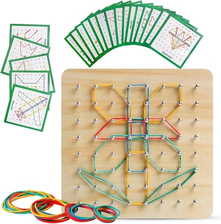 Amazon.com: Wooden Geoboard with Rubber Bands Graphical Math Pattern ...