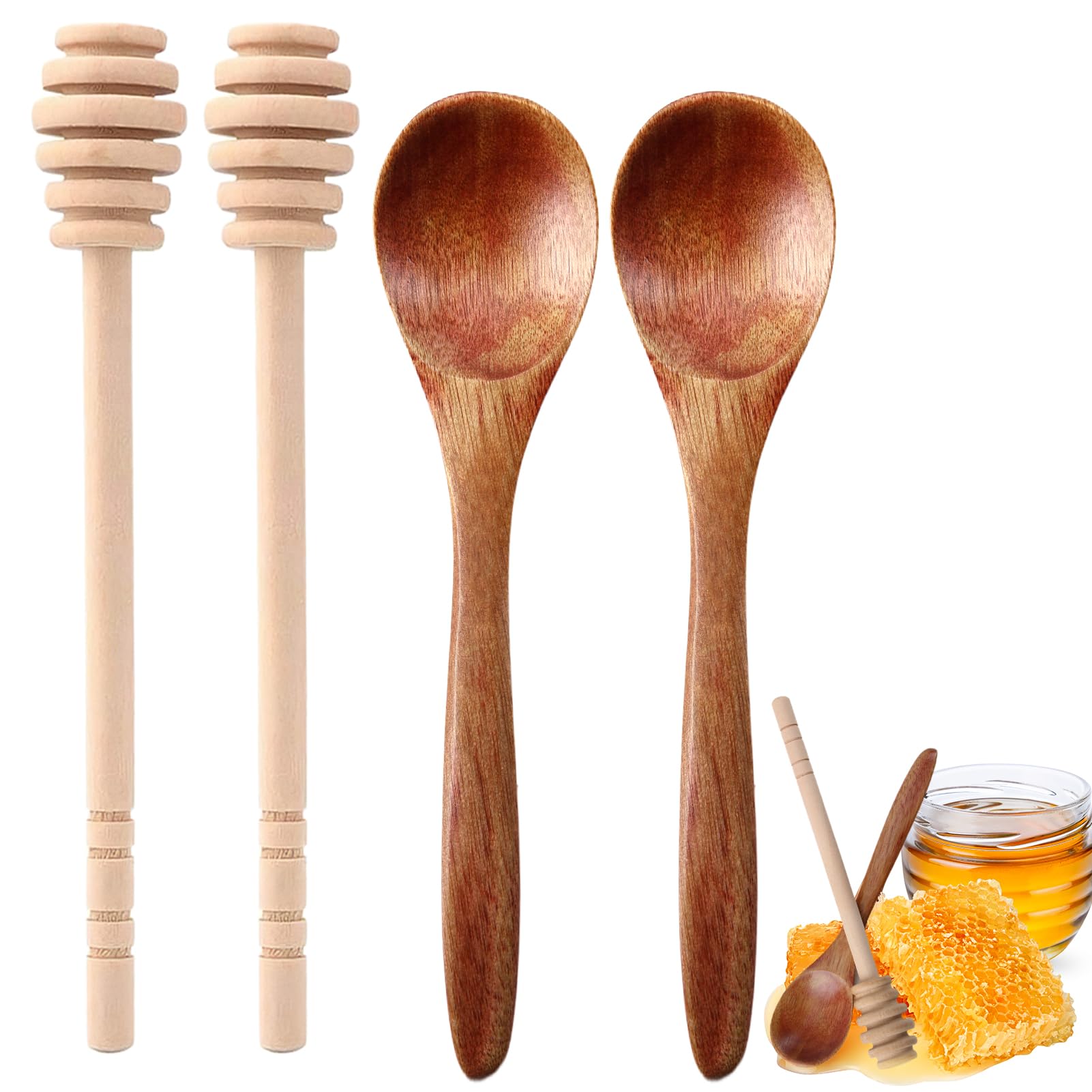 4Pcs Honey Dipper Sticks Wooden Honey Mixing Stirrer Honey Spoons ...