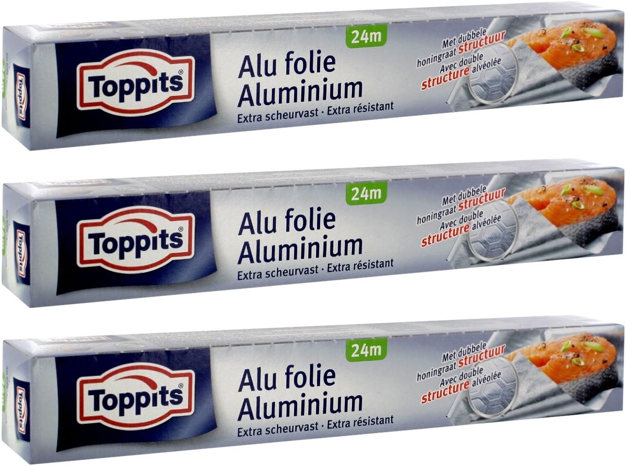 Toppits Alufolie Doppel-Kraft-Waben (24m x 29.5cm), 3er Pack (3 x 24 ...