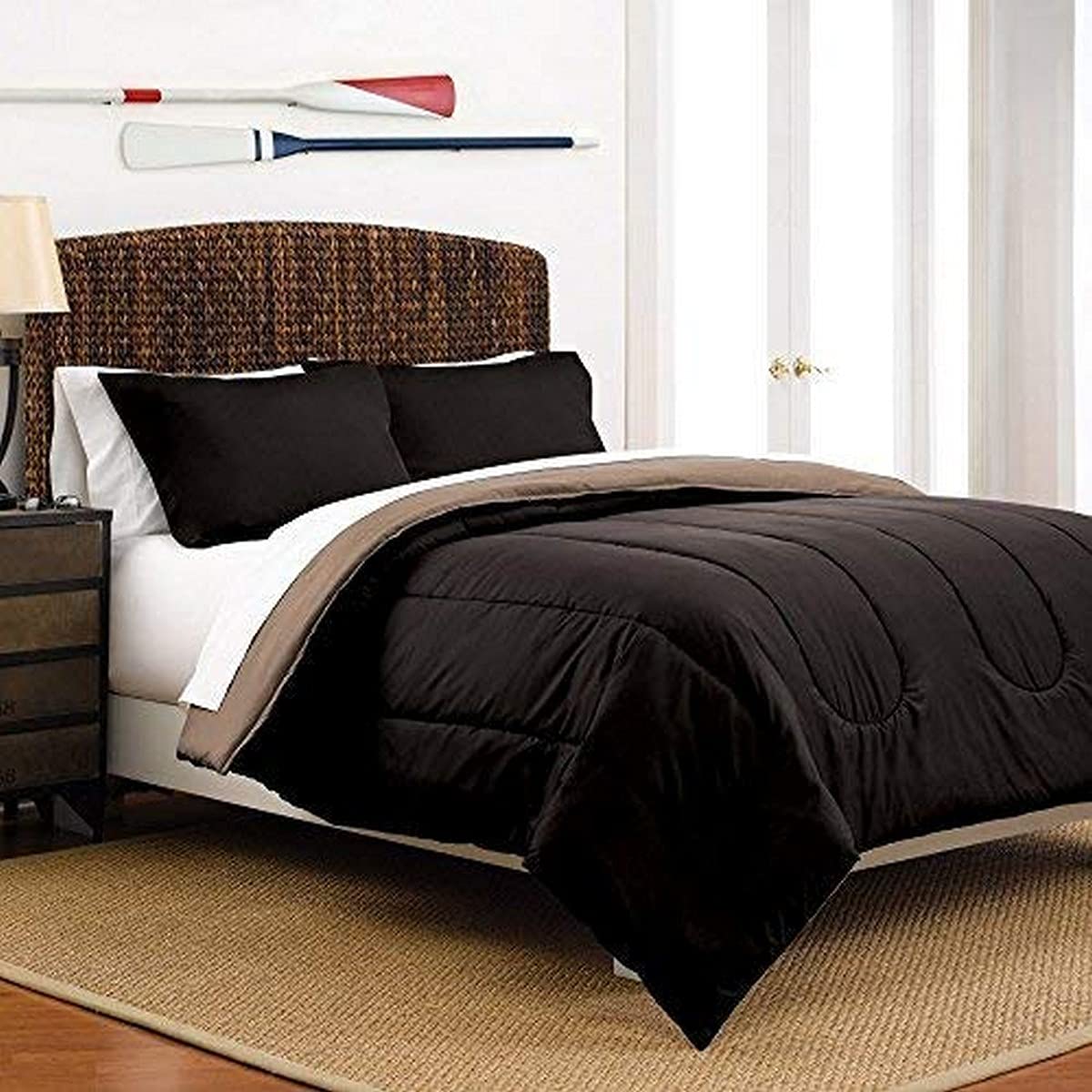 Amazon.com: Martex 1C11988 Reversible Full/Queen Size 3-Piece Comforter Set, Black/Beige : Home ...