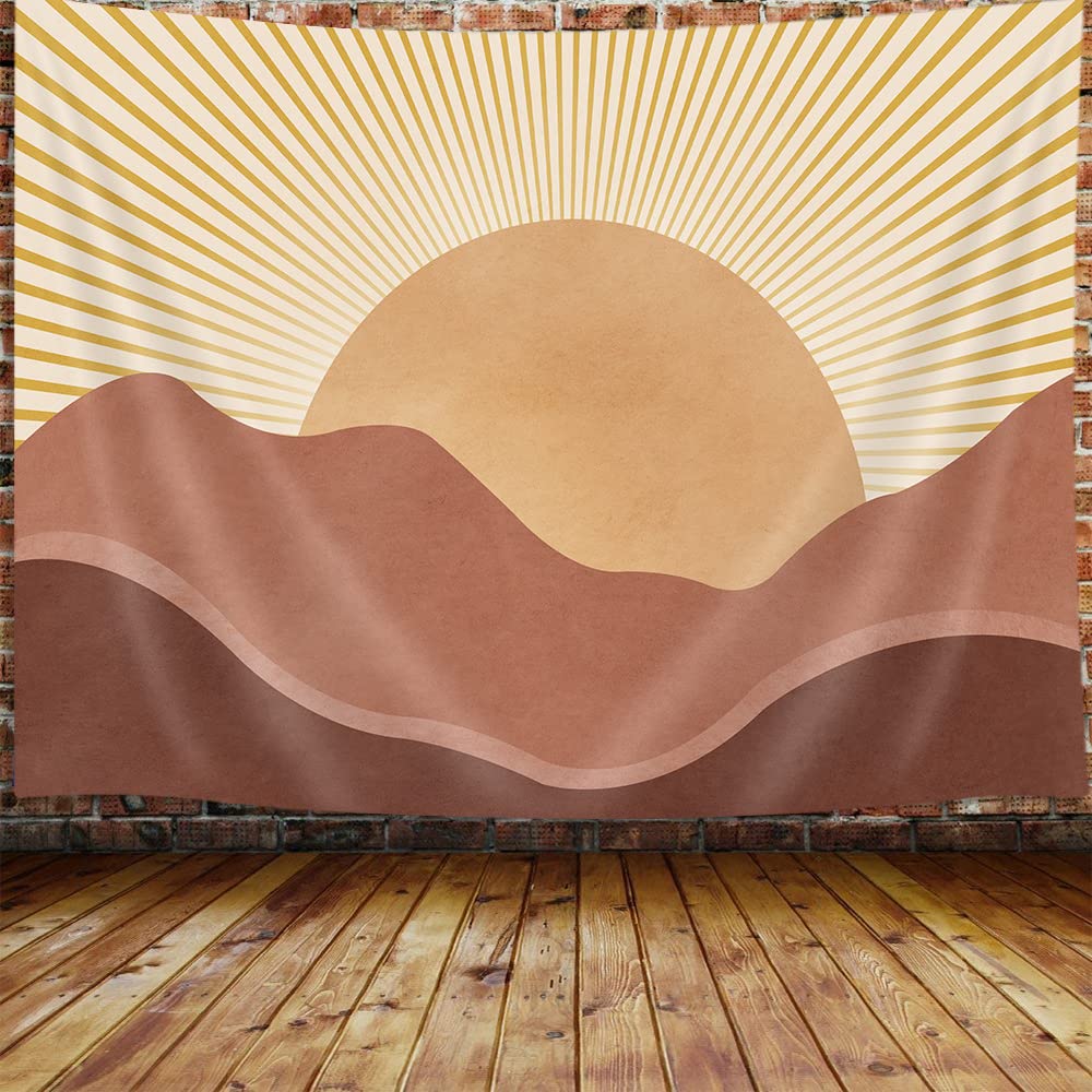 Amazon.com: JAWO Boho Mountain Sun Tapestry, Brown Abstract Nature ...