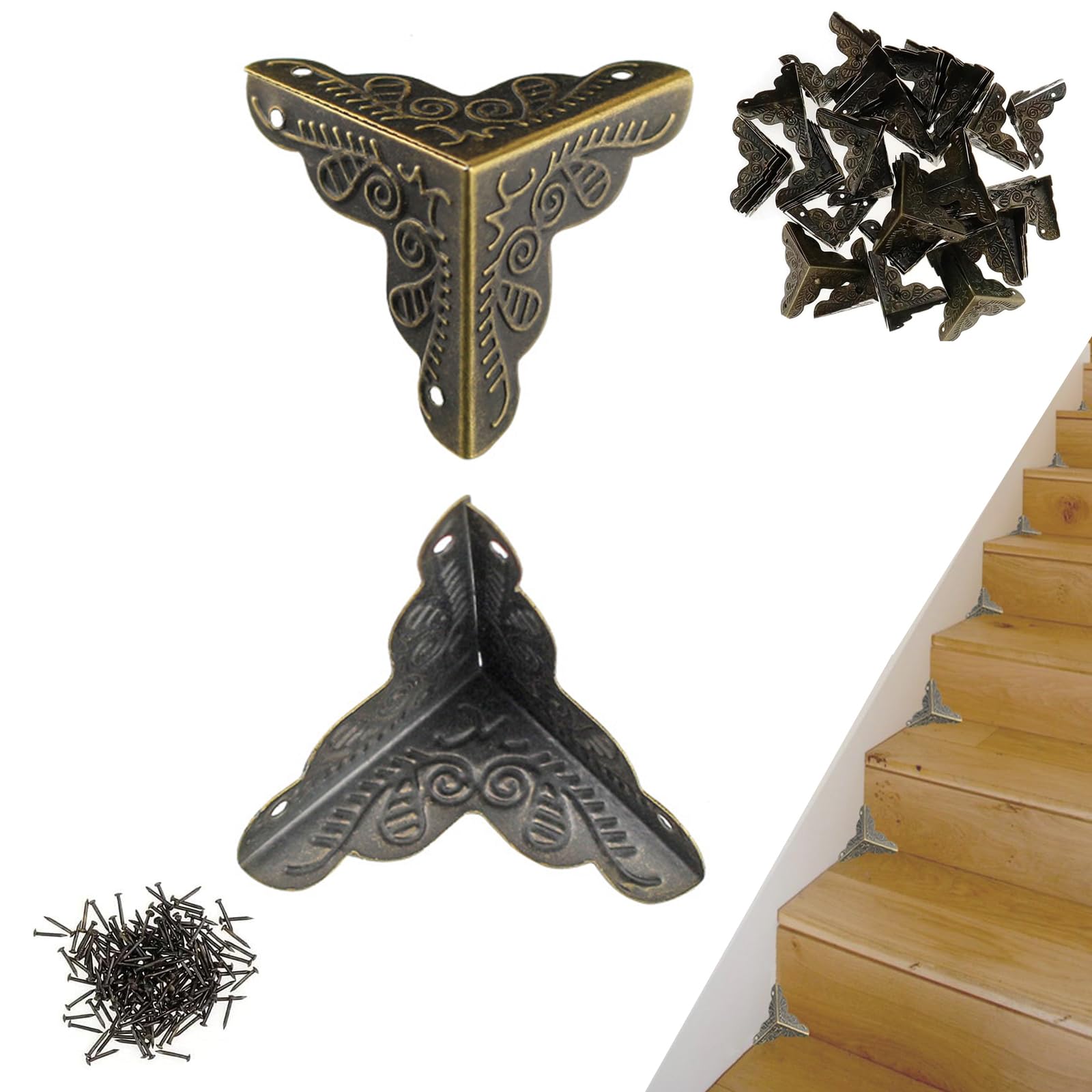 Stair Dust Corners POTAI For Wooden Steps, 100PCS Antique Stair Decorations