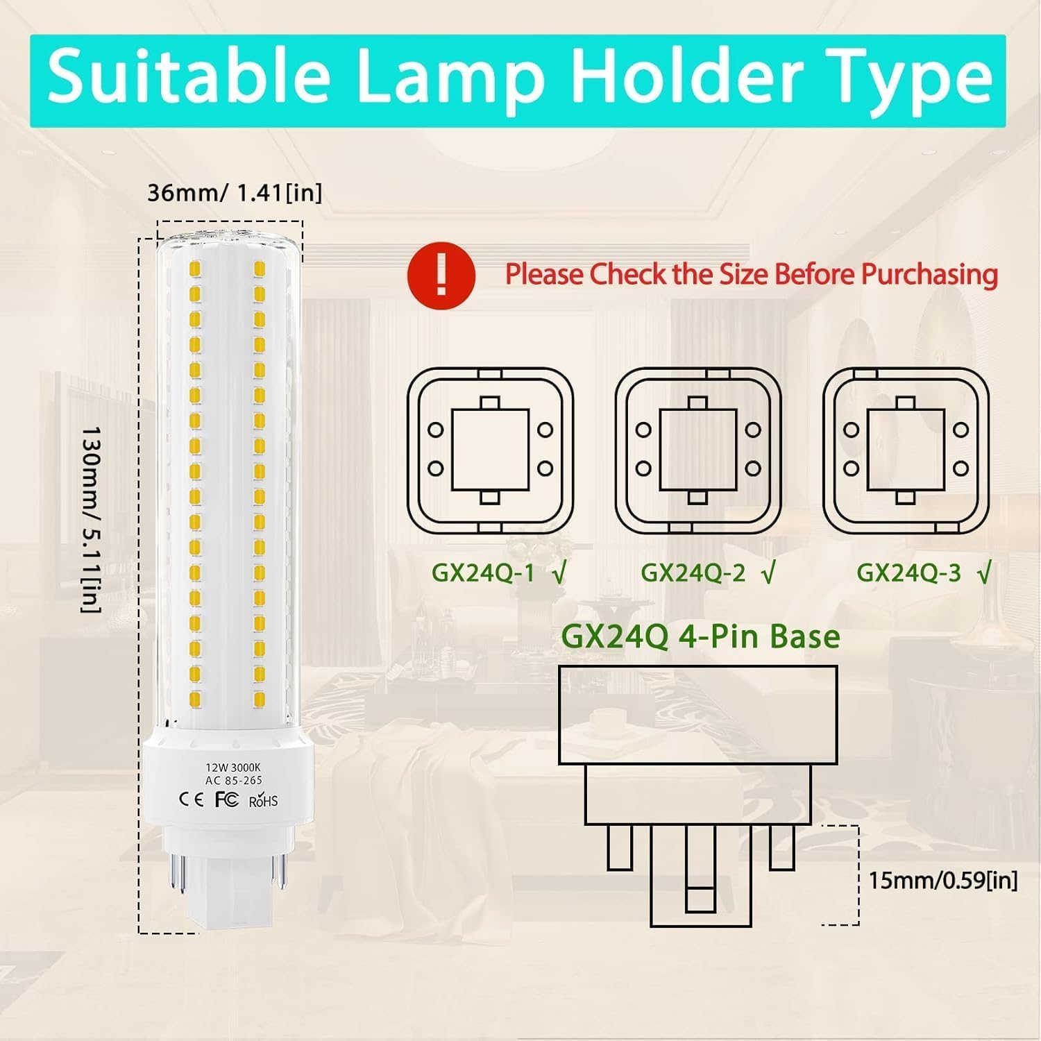 Snapklik.com : Lustaled Gx24q/G24q 4-Pin Base Light Bulbs, 12W Gx24 LED ...