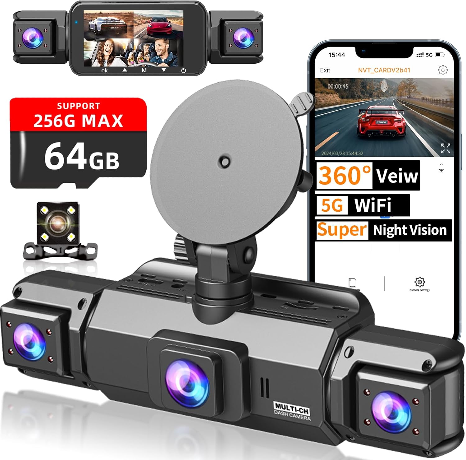 Amazon.com: 4 Channel Dash Cam Front and Rear Cabin Left Right Veiw ...