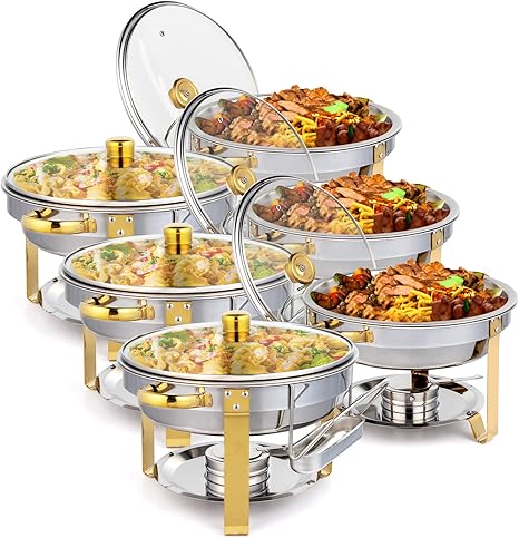 Amazon.com: ROVSUN 5QT 6 Pack Chafing Dish Set Gold Accent, Round NSF Stainless Steel Buffet ...