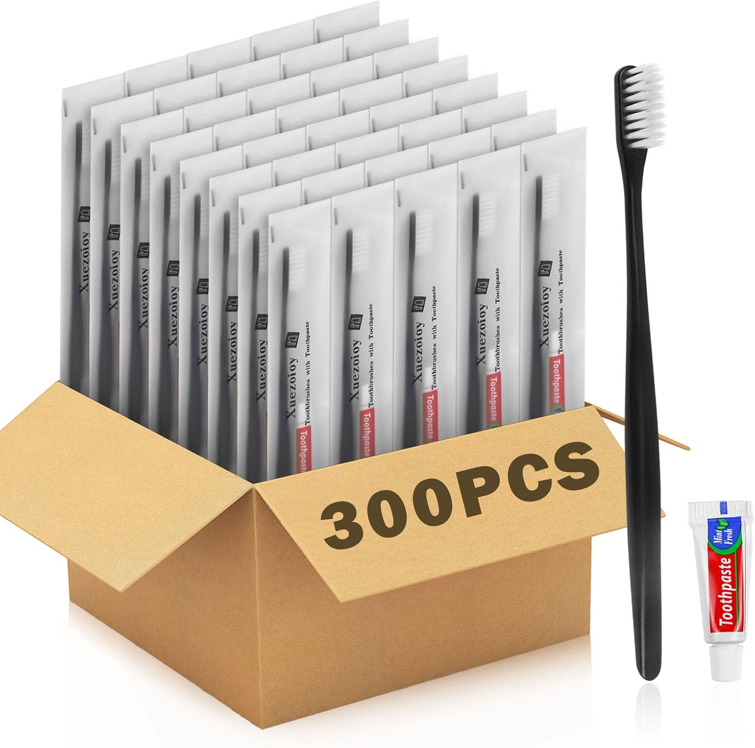 Amazon.com : FAOEHN Disposable Toothbrushes with Toothpaste Pack of 300 ...