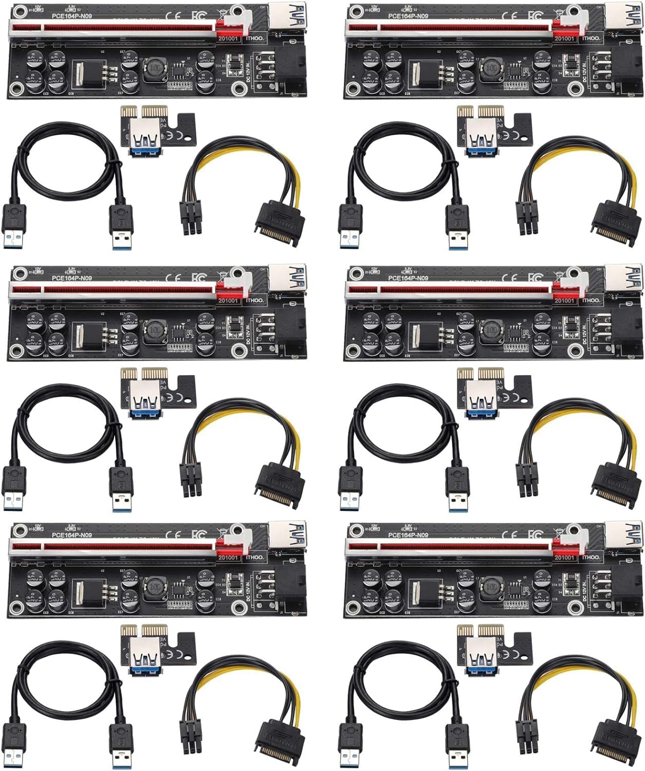 Amazon.com: 6 Pack PCIe Riser 1x to 16x, GPU Mining Card Powered ...