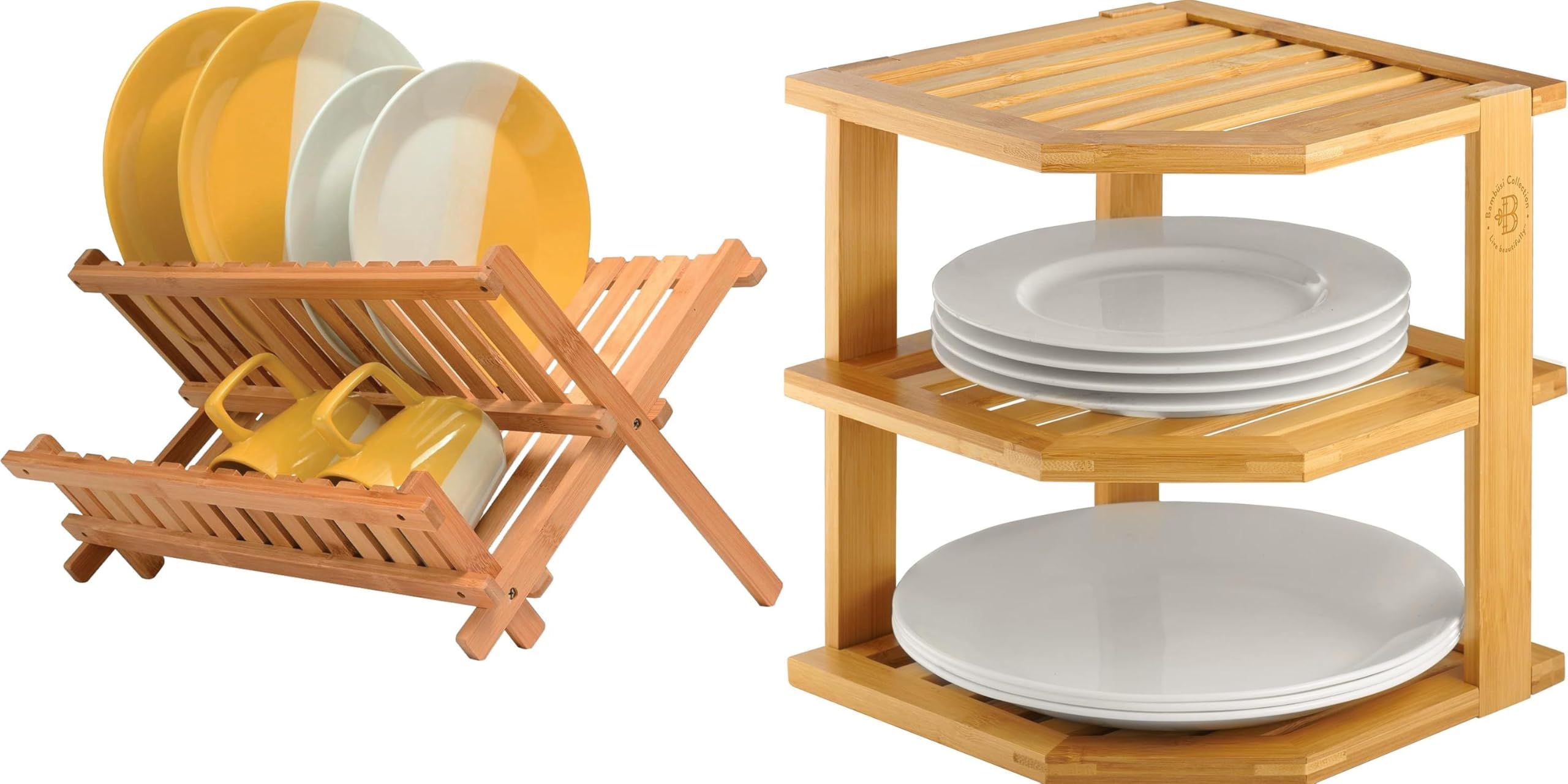Amazon.com - Bambüsi Bamboo Dish Drying Rack and Plate Organizer Set Bundle