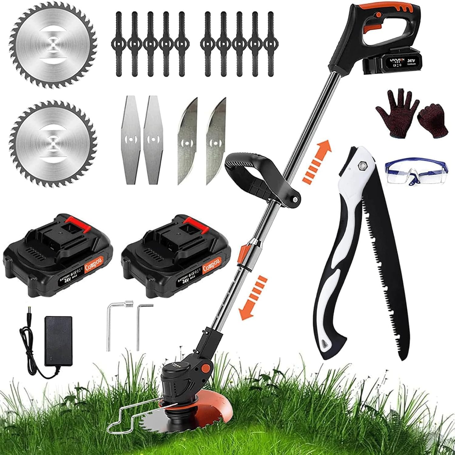 Compou 21V Cordless Strimmer Battery Lawn Trimmer with 2Ah Battery and ...