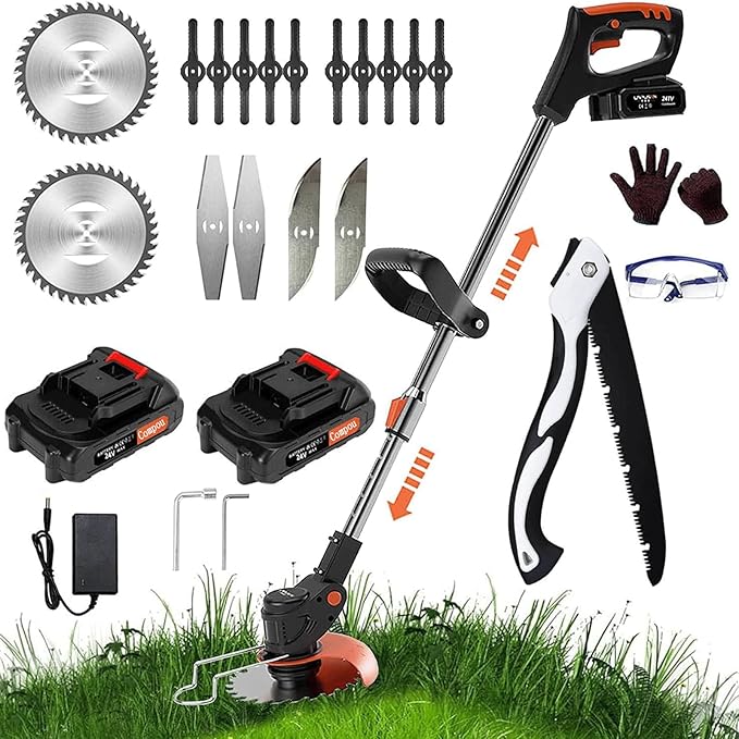 Compou 21V Cordless Strimmer Battery Lawn Trimmer with 2Ah Battery and ...