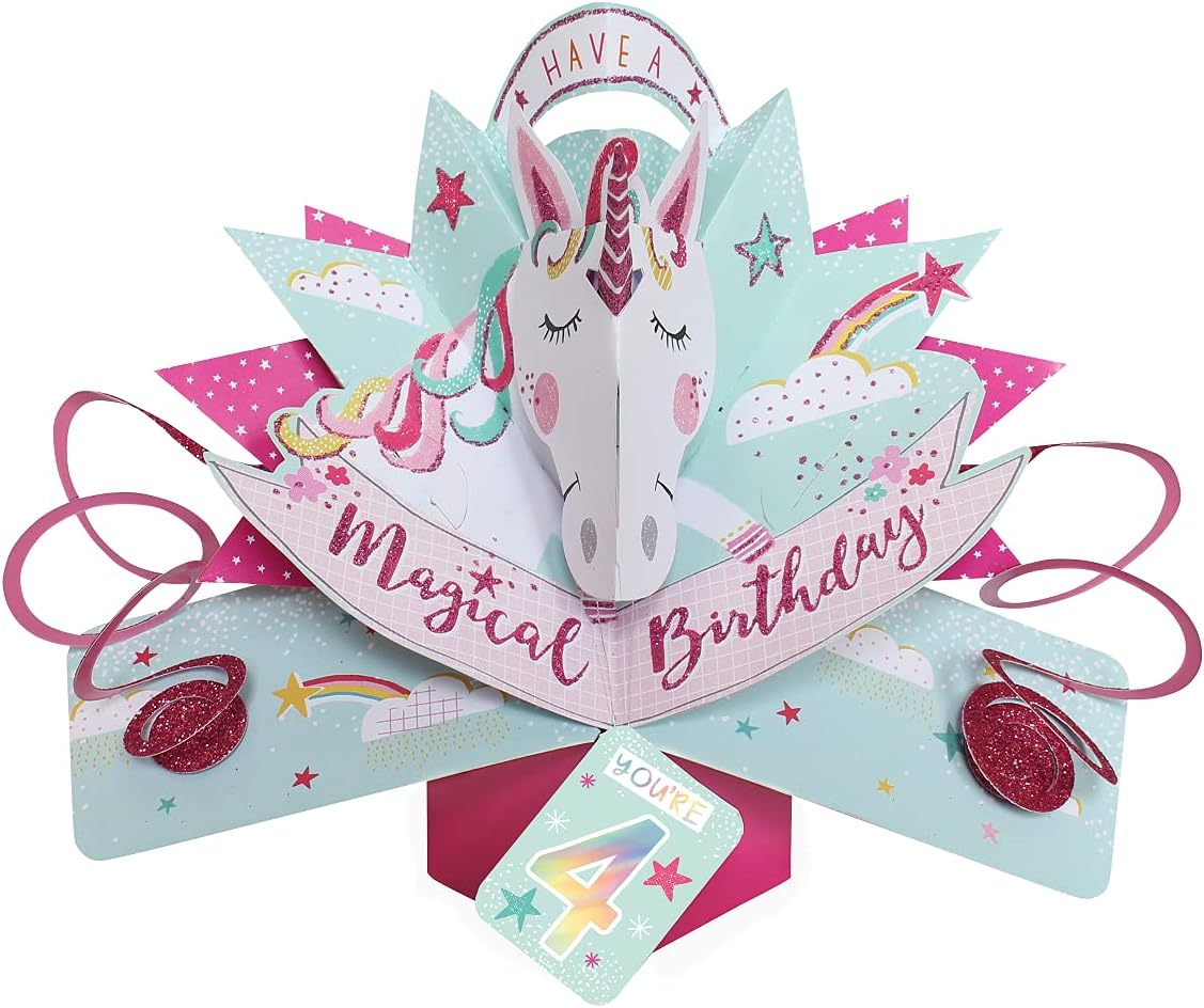 Alljoy Design Girls 4th Birthday Flying Unicorn 3D Pop Up Birthday ...