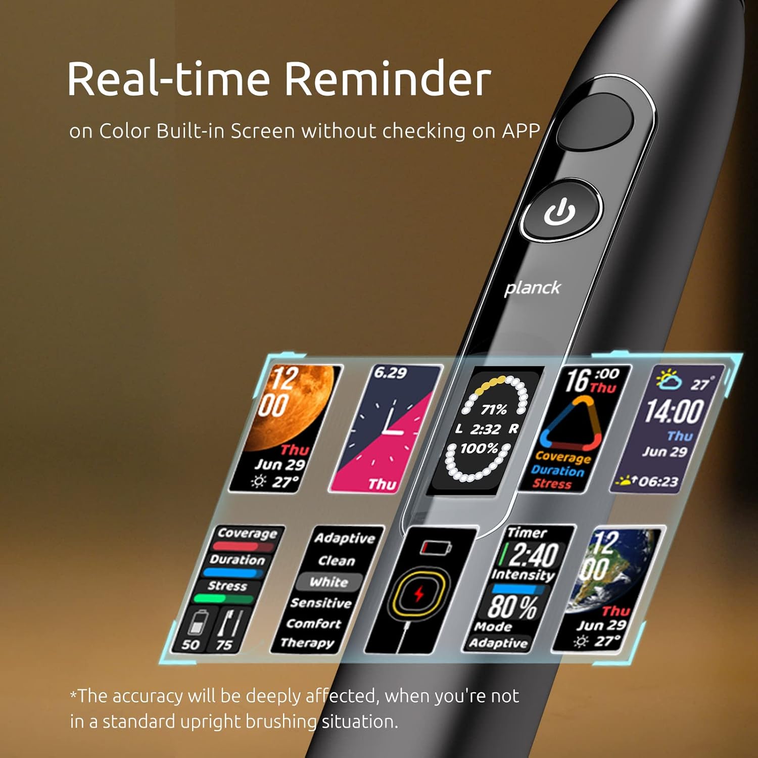 evowera Adaptive Electric Toothbrush, 6 Modes, Coaching APP, Full-Color ...