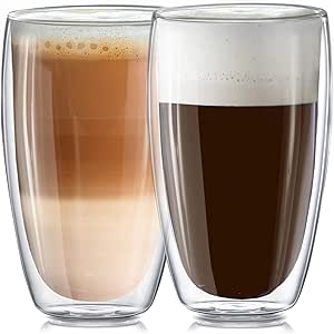 Amazon.com: Glass Coffee Mugs Set of 2 - 16 oz Double Wall Insulated ...