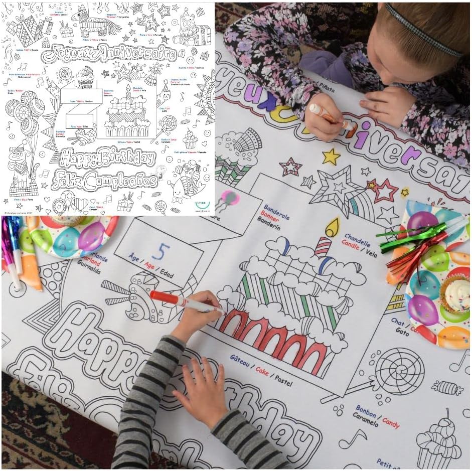 Birthday Coloring Tablecloth for Kids - Washable & Reusable Coloring ...