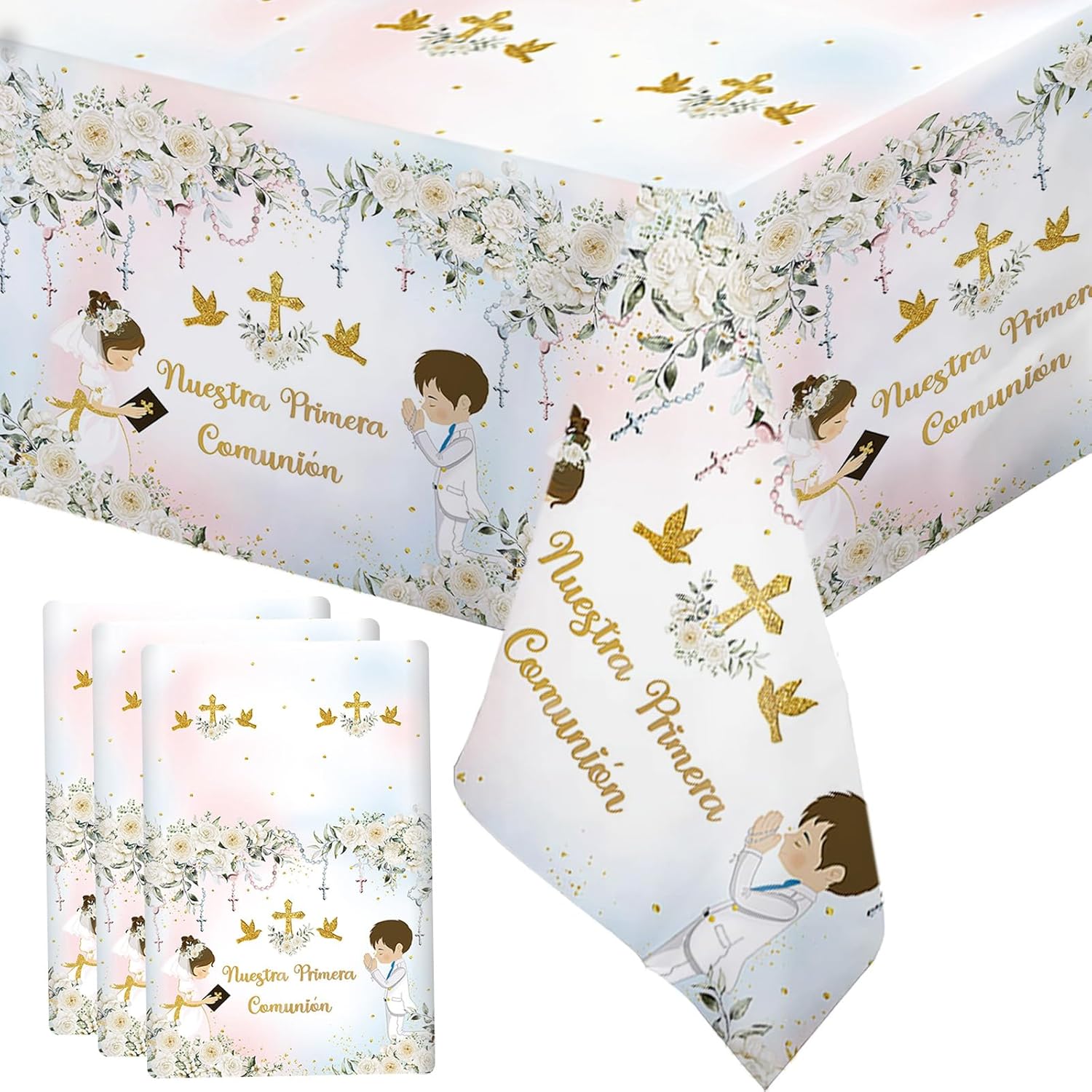 Amazon.com: MEHOFOND 3 Pcs Nuestra Primera Comunión Large Tablecloths ...