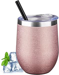 Amazon.com | FristChoice 12 oz Insulated Wine Tumbler with Lid and Straw Double Wall Vacuum ...