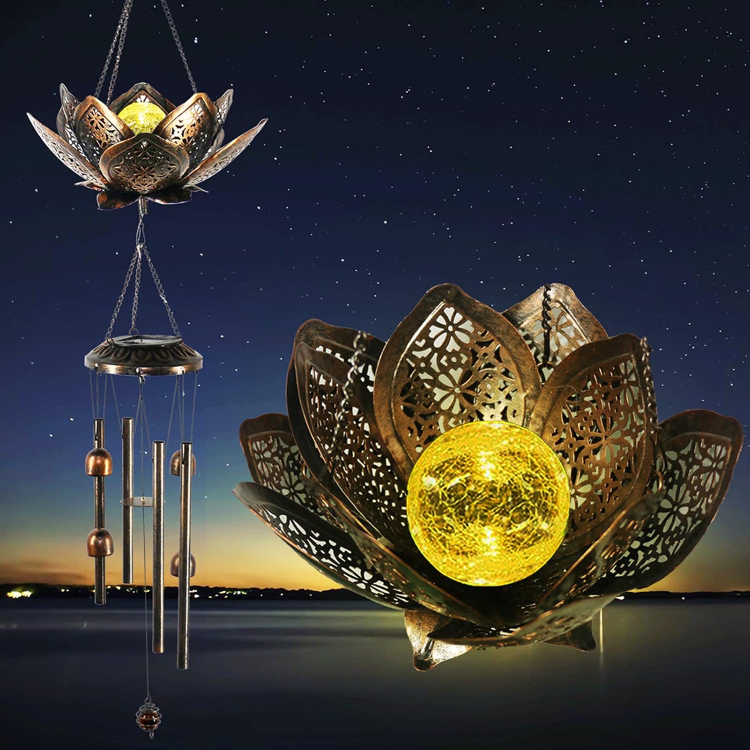 Amazon.com : WANQDG Wind Chimes,Lotus Crackle Glass Ball Solar Wind ...