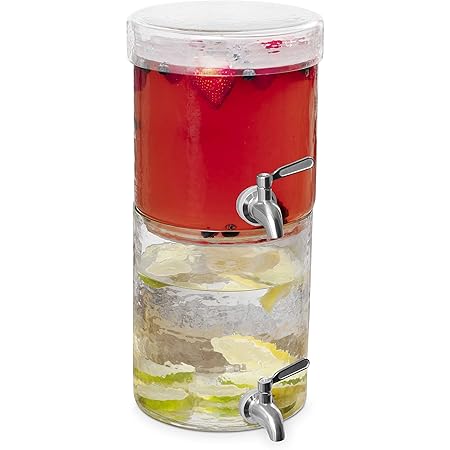 Amazon.com | BIRDROCK HOME 2 Gallon Stacking Beverage Dispenser with Lid - Hammered Glass ...