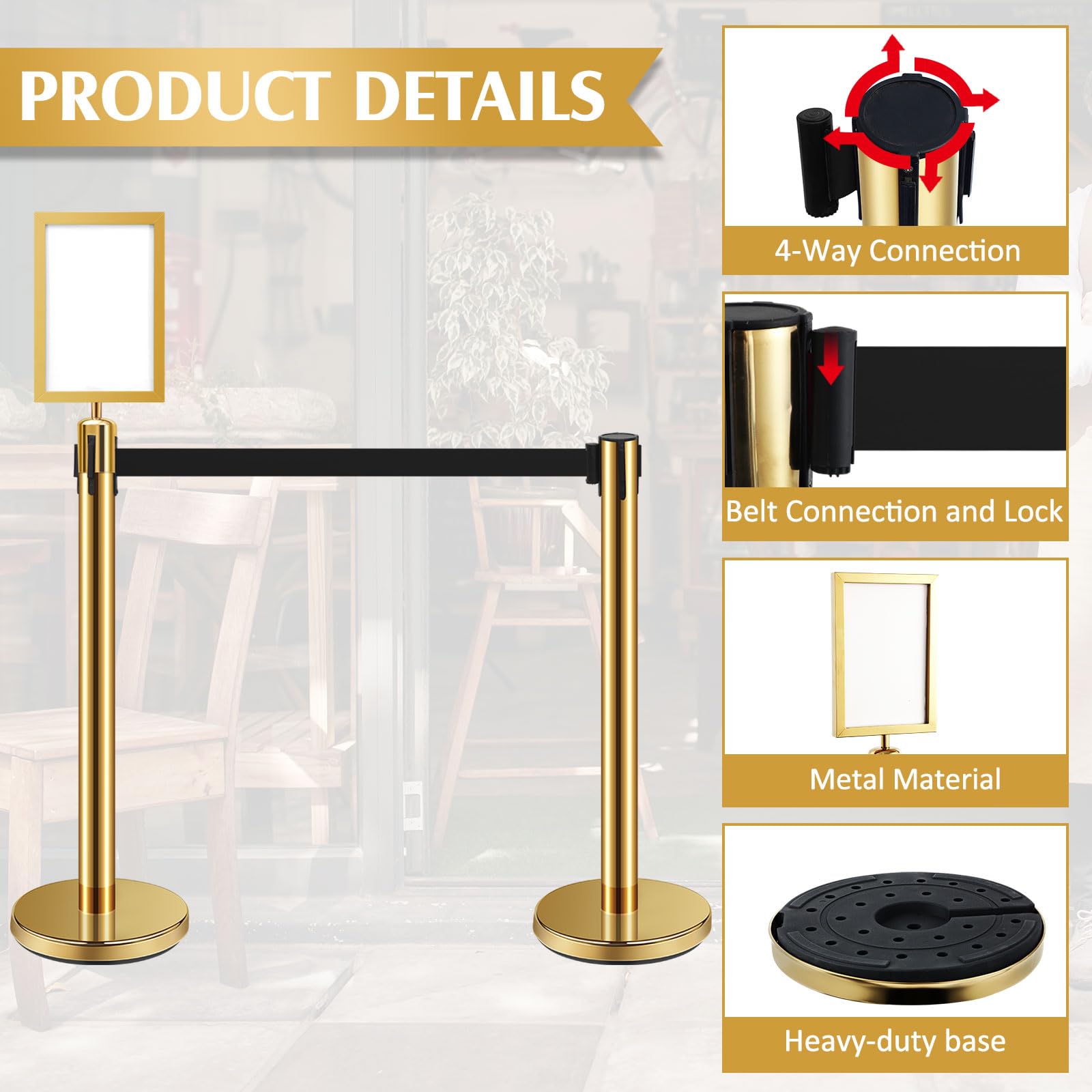 Ferraycle 8 Set Stainless Steel Stanchions with Retractable Belts 6.6 ...