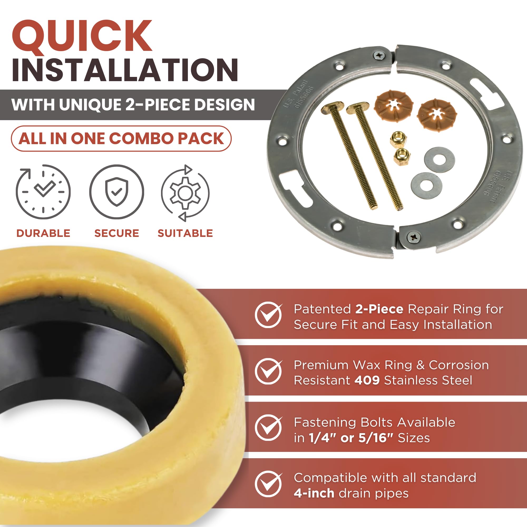 Snapklik.com : The Clam 2-Piece Toilet Flange Repair Kit Combo