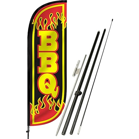 Amazon.com : BBQ with Flames (Black) Feather Flag with Complete 15ft ...