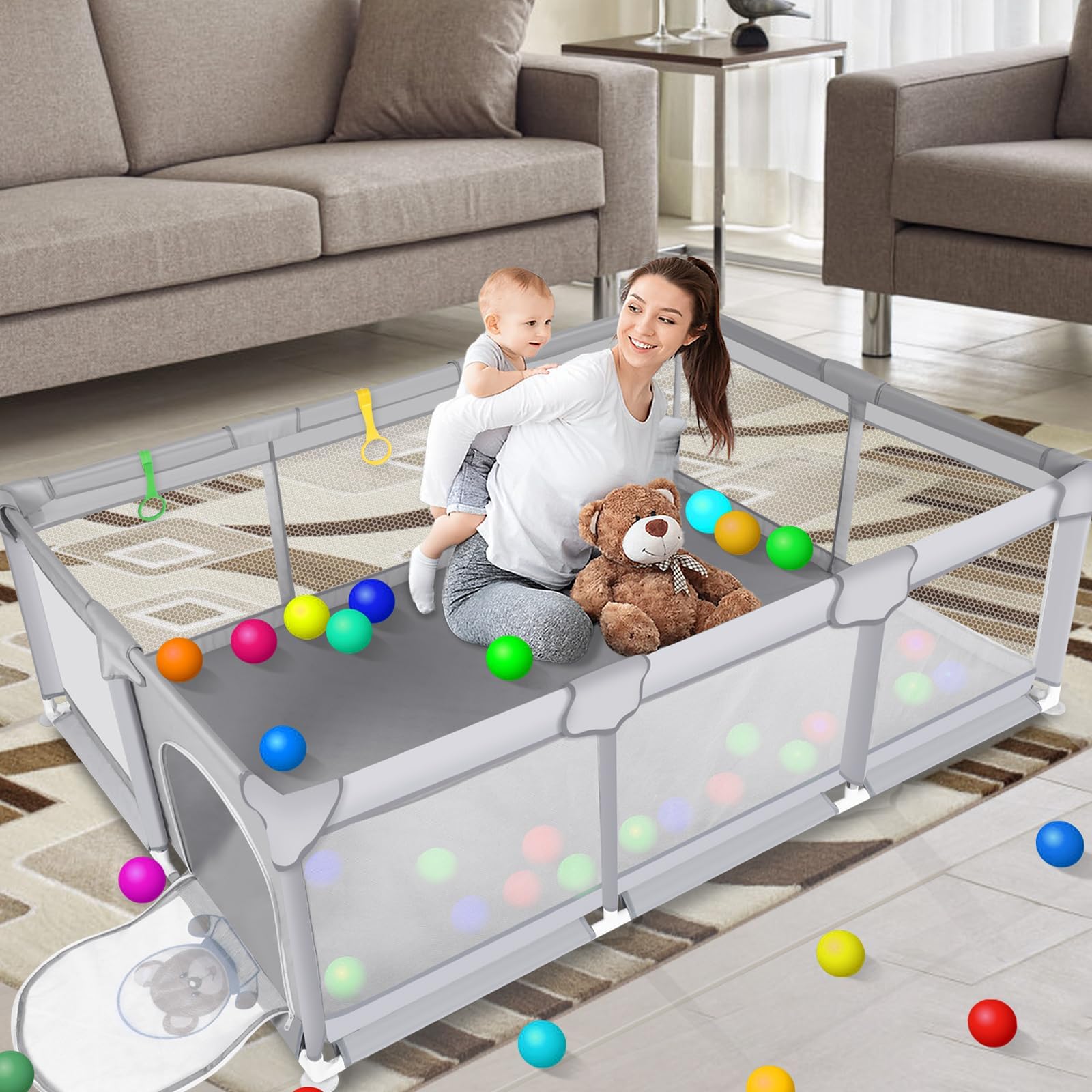 Amazon.com : TingeHinge Baby Playpen Play Pen for Toddlers: 74x50 Play ...