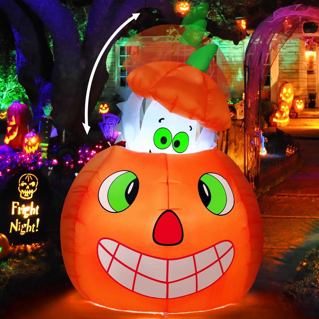 Amazon.com: COMIN 5 FT Halloween Inflatables Animated Pumpkin Ghost Outdoor Decorations Blow Up ...